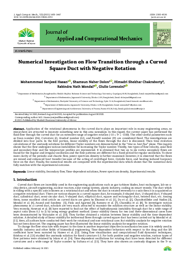 (PDF) Numerical Investigation on the Flow Transition through a Curved Square Duct with Negative ...