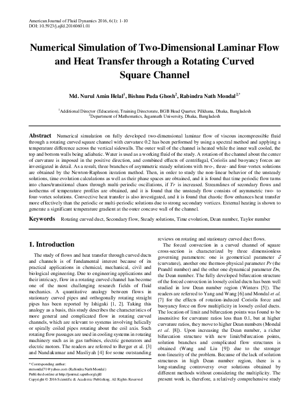 (PDF) Numerical Simulation of Two-Dimensional Laminar Flow and Heat Transfer through a Rotating ...