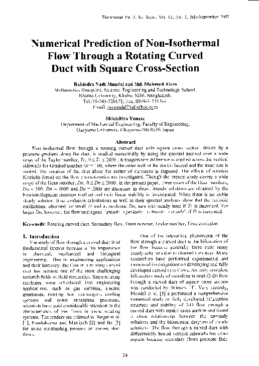 (PDF) Numerical Prediction of Non-Isothermal Flow Through a Rotating Curved Duct with Square ...