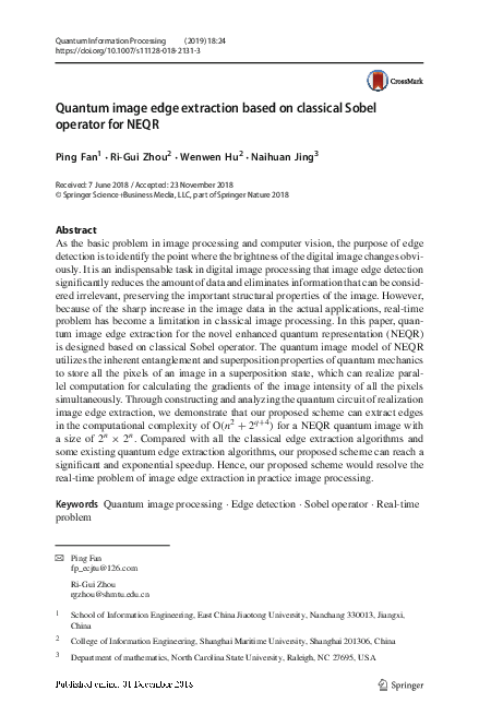 (PDF) Quantum image edge extraction based on classical Sobel operator for NEQR