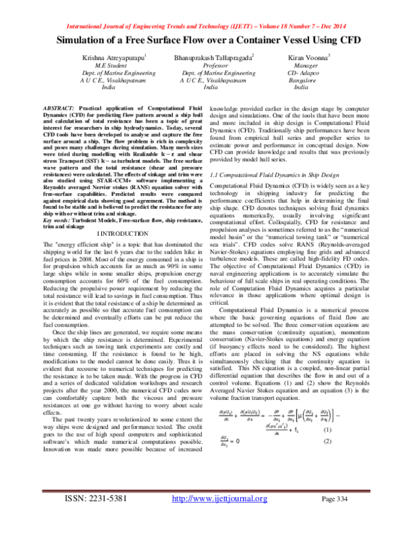 (PDF) Simulation of a Free Surface Flow over a Container Vessel Using CFD