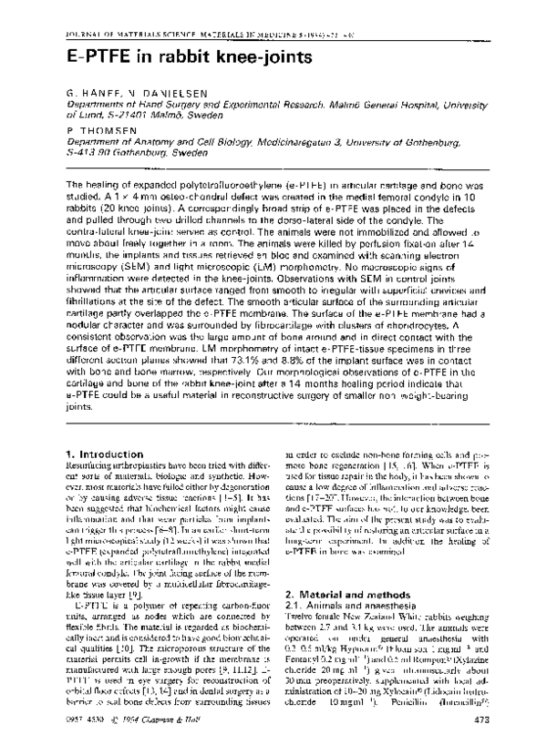 (PDF) E-PTFE in rabbit knee-joints