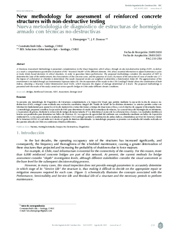 Pdf New Methodology For Assessment Of Reinforced Concrete Structures With Non Destructive Testing