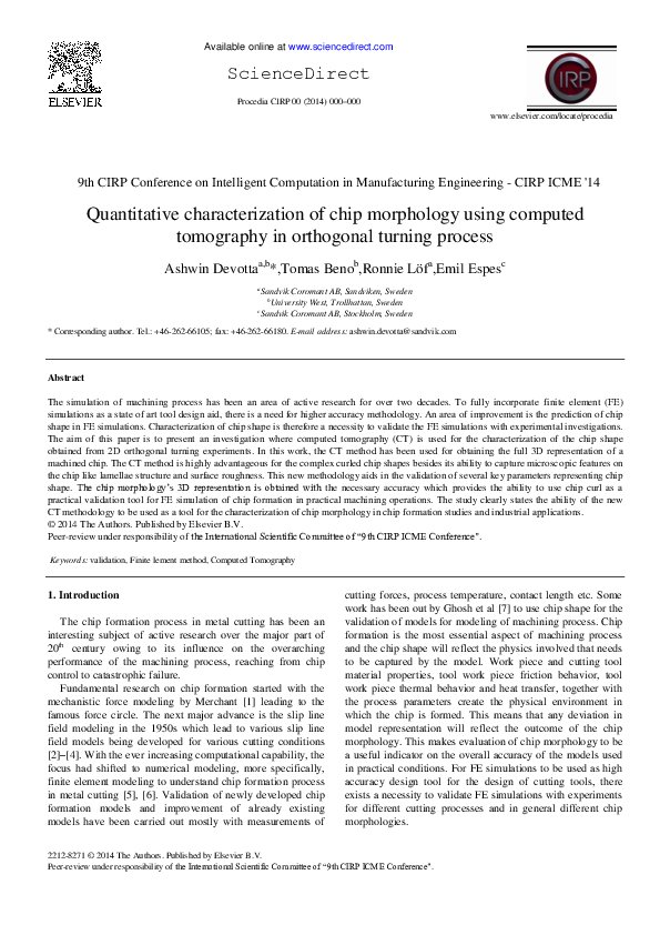 (PDF) Quantitative Characterization of Chip Morphology Using Computed ... (PDF) Quantitative Characterization of Chip Morphology Using Computed ...