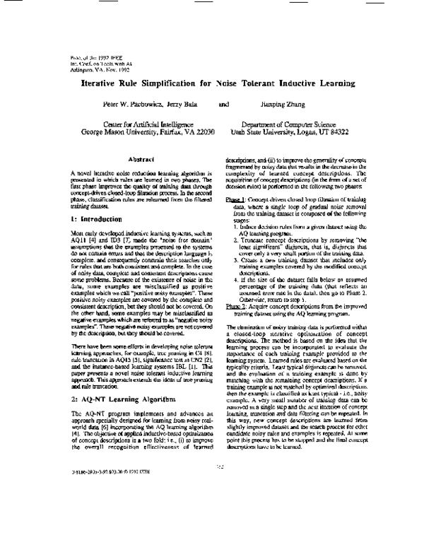 (PDF) Iterative rule simplification for noise tolerant inductive learning