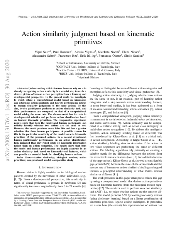 (PDF) Action similarity judgment based on kinematic primitives