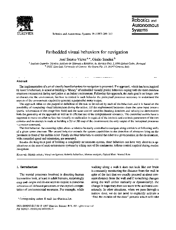 (PDF) Embedded visual behaviors for navigation