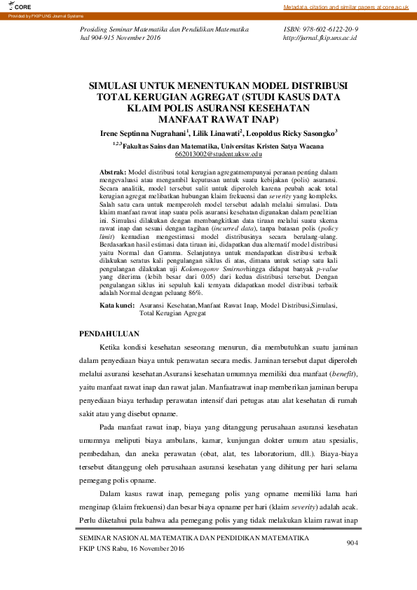 (PDF) Simulasi Untuk Menentukan Model Distribusi Total Kerugian Agregat ...