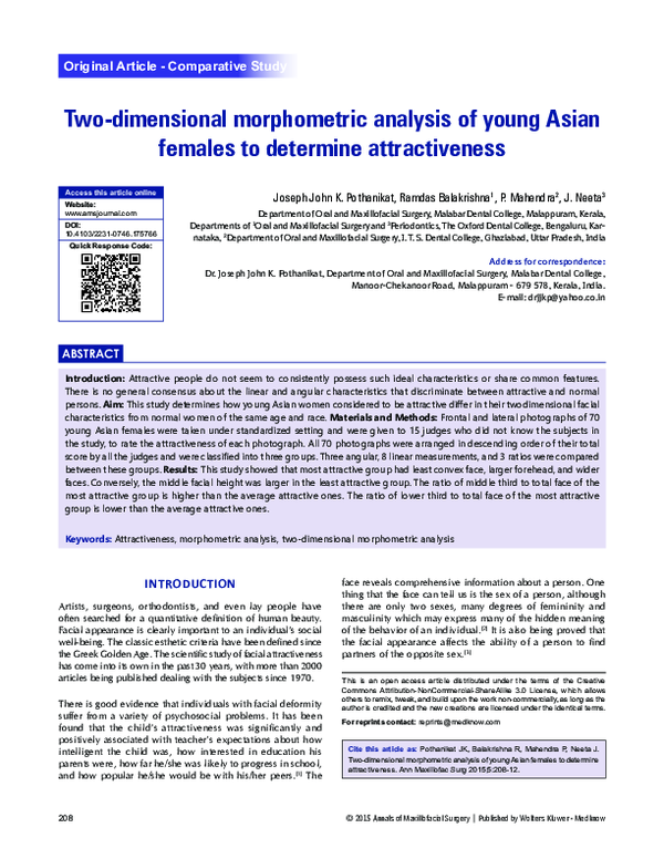 (PDF) Two-dimensional morphometric analysis of young Asian females to ...