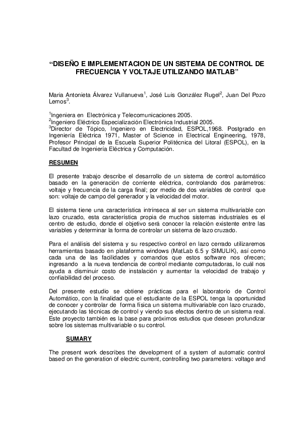 (PDF) Diseño e implementación de un sistema de control de frecuencia y ...