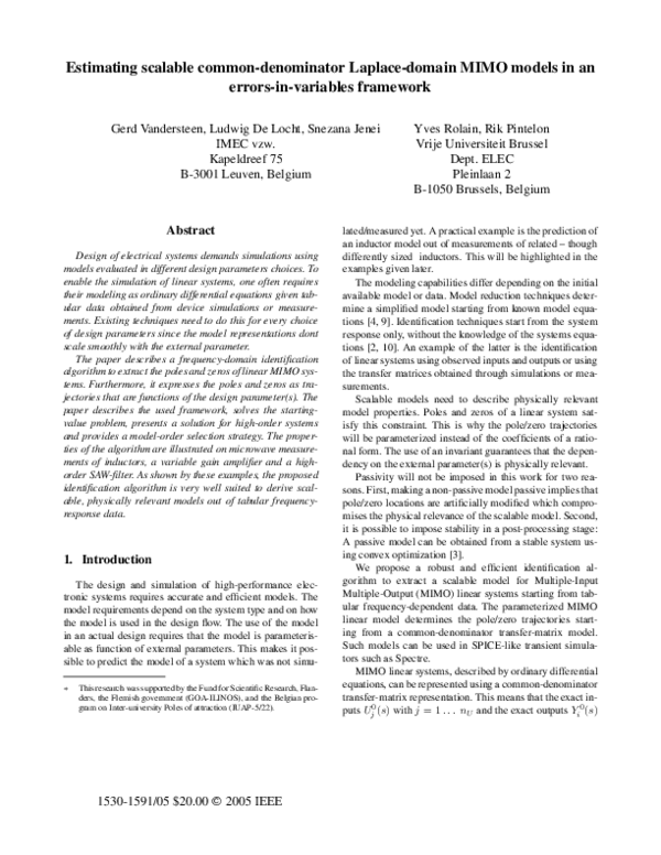 (PDF) Estimating Scalable Common-Denominator Laplace-Domain MIMO Models in an Errors-in ...