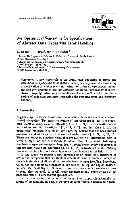 Pdf An Operational Semantics For Specifications Of Abstract Data Types With Error Handling