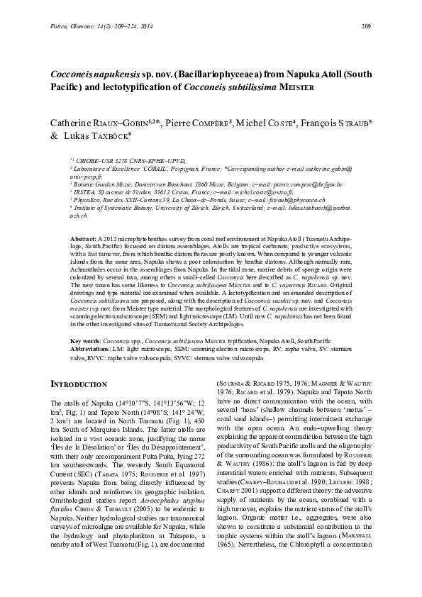 (PDF) Cocconeis napukensis sp. nov. (Bacillariophyceaea) from Napuka ...
