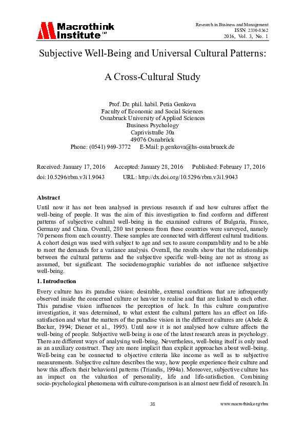 (PDF) Subjective Well-Being and Universal Cultural Patterns: A Cross ...