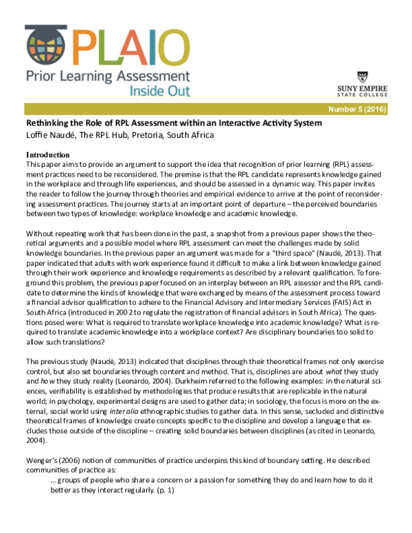 (PDF) Rethinking the Role of RPL Assessment Within an Interactive ...