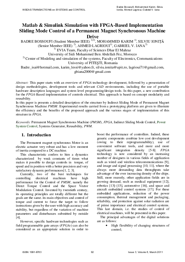 (PDF) Matlab & Simulink Simulation with FPGA-Based Implementation Sliding Mode Control of a ...