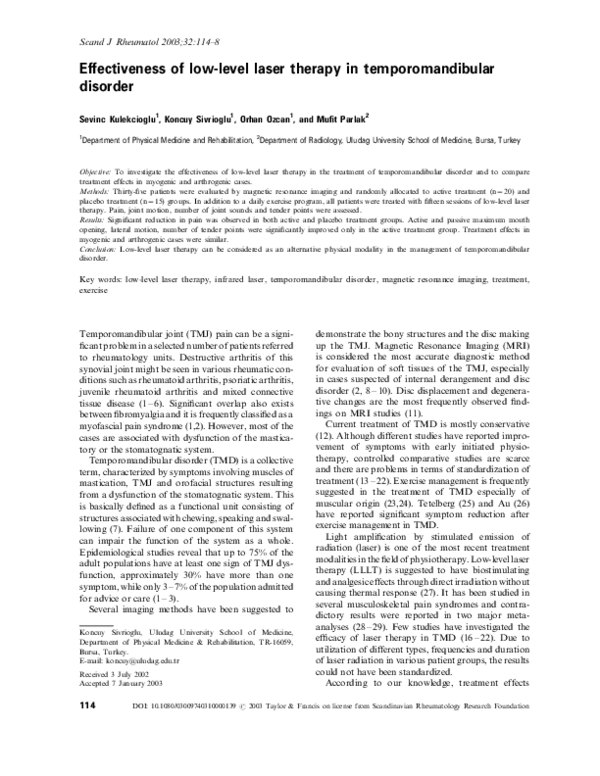 (PDF) Effectiveness of low‐level laser therapy in temporomandibular disorder