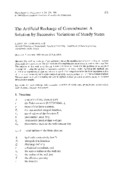 (PDF) The artificial recharge of groundwater: A solution by successive ...