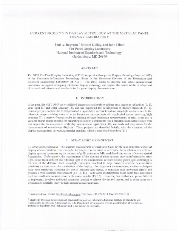 (PDF) Current Projects in Display Metrology at the NIST Flat Panel ...
