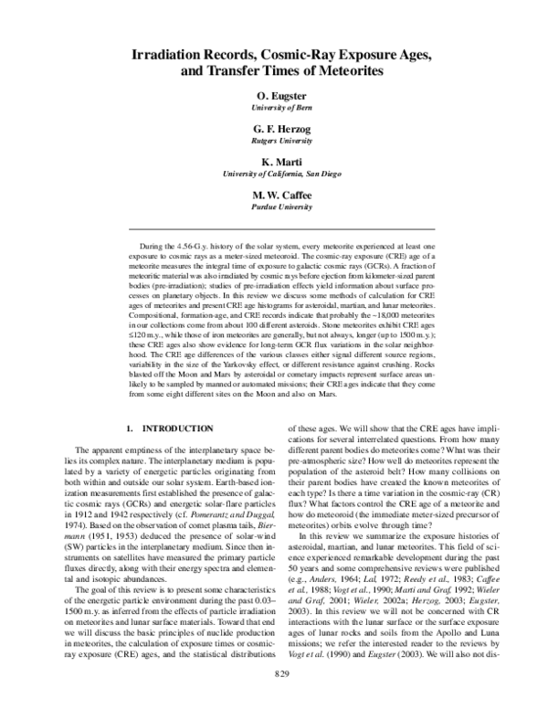 (PDF) Irradiation Records, Cosmic-Ray Exposure Ages, and Transfer Times ...