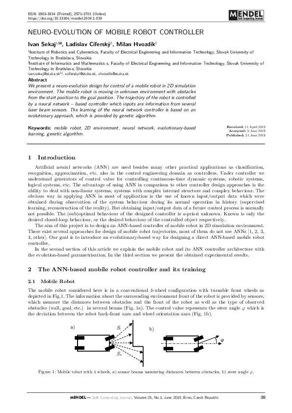 (PDF) Neuro-Evolution of Mobile Robot Controller