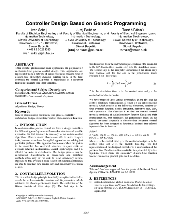(PDF) Controller design based on genetic programming