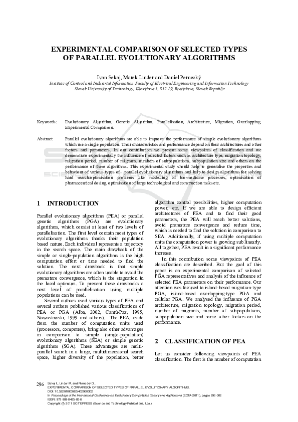 (PDF) Experimental Comparison of Selected Types of Parallel Evolutionary Algorithms