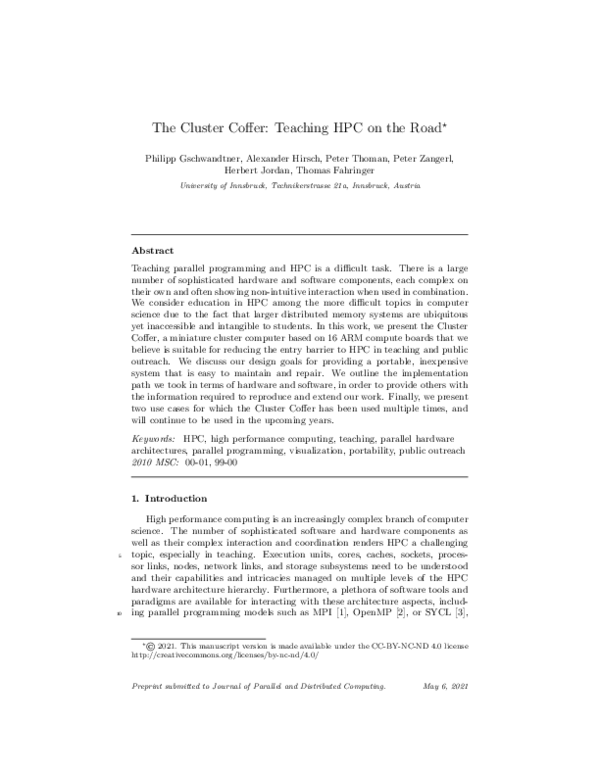 Pdf The Cluster Coffer Teaching Hpc On The Road Thomas Fahringer 