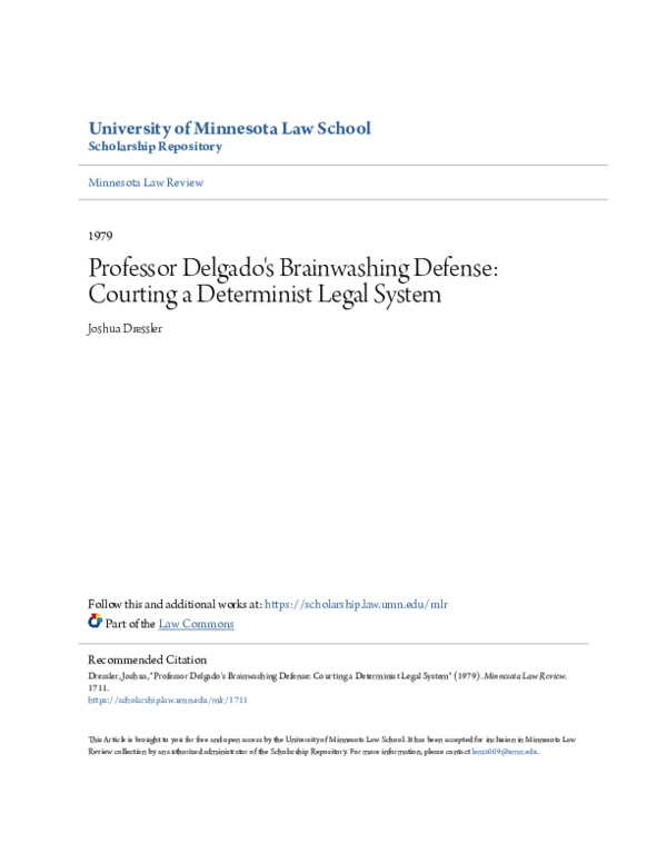 (PDF) Professor Delgado's Brainwashing Defense: Courting a Determinist ...