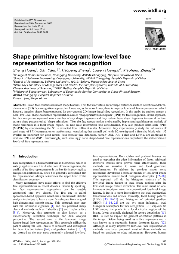 (PDF) Shape primitive histogram: low-level face representation for face ...