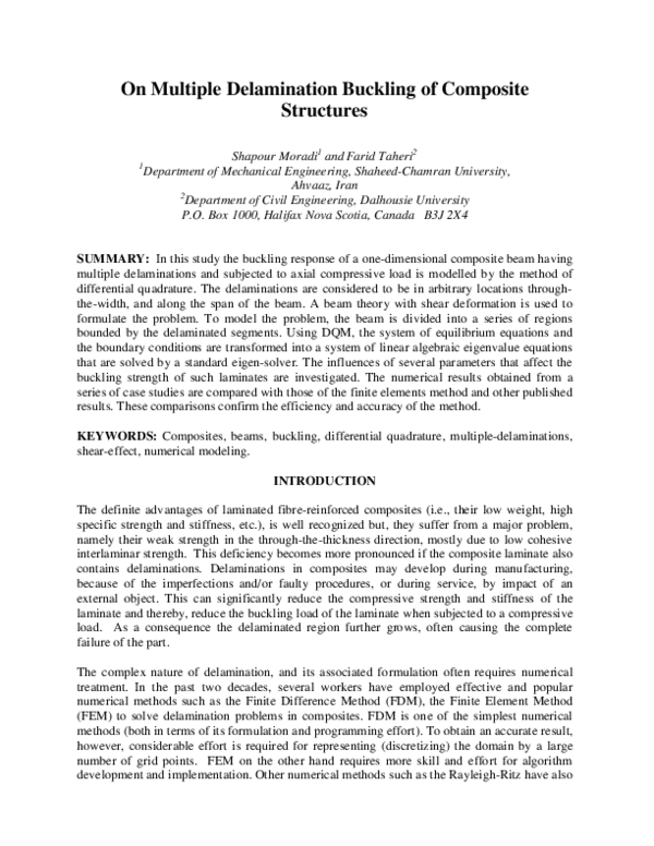 Pdf On Multiple Delamination Buckling Of Composite Structures