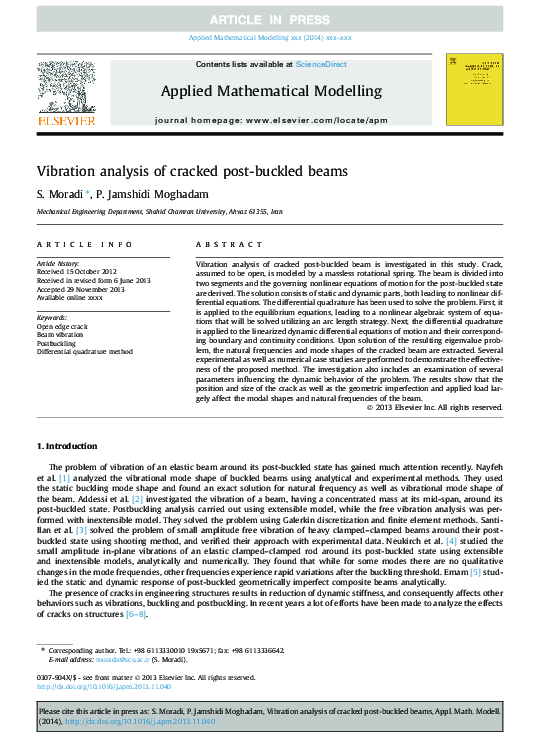 (PDF) Vibration analysis of cracked post-buckled beams
