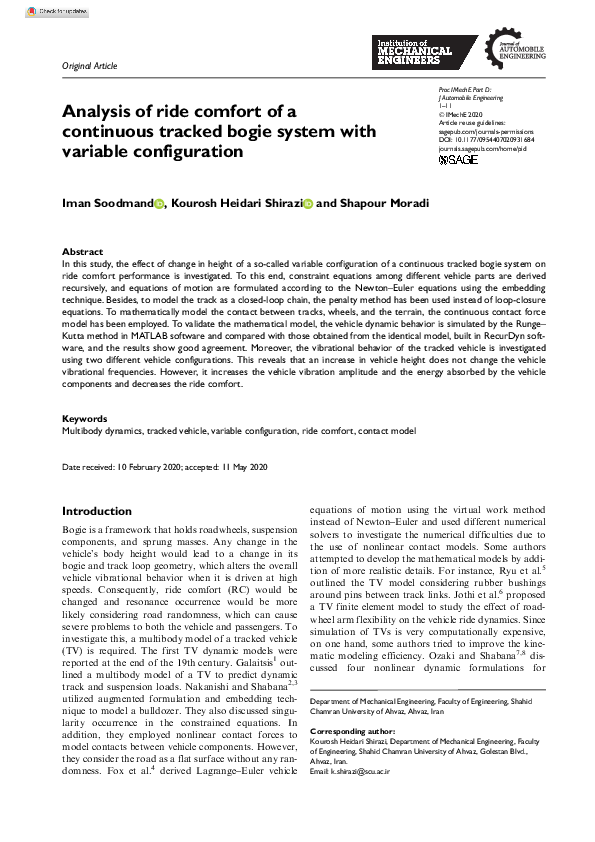 (PDF) Analysis of ride comfort of a continuous tracked bogie system with variable configuration