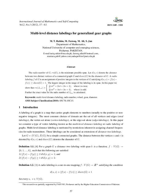 (PDF) Multi-Level Distance Labelings for Generalized Gear Graph