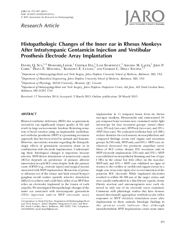 (PDF) Histopathologic Changes of the Inner ear in Rhesus Monkeys After ...