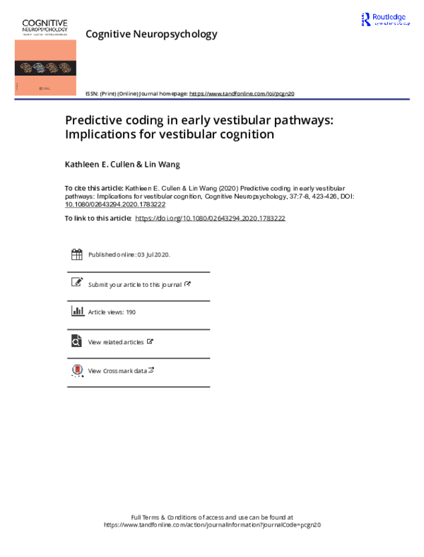(PDF) Predictive coding in early vestibular pathways: Implications for ...