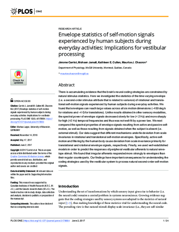 (PDF) Envelope statistics of self-motion signals experienced by human subjects during everyday ...