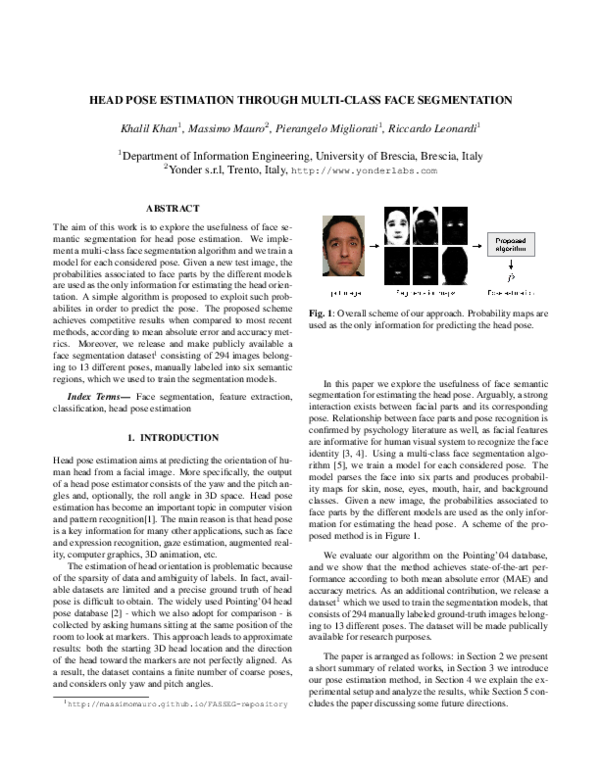 Pdf Head Pose Estimation Through Multi Class Face Segmentation