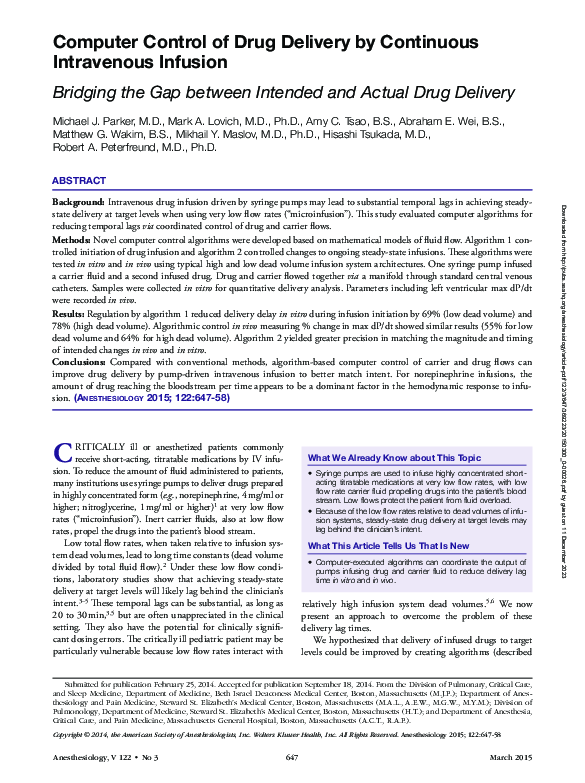 (PDF) Computer Control of Drug Delivery by Continuous Intravenous Infusion