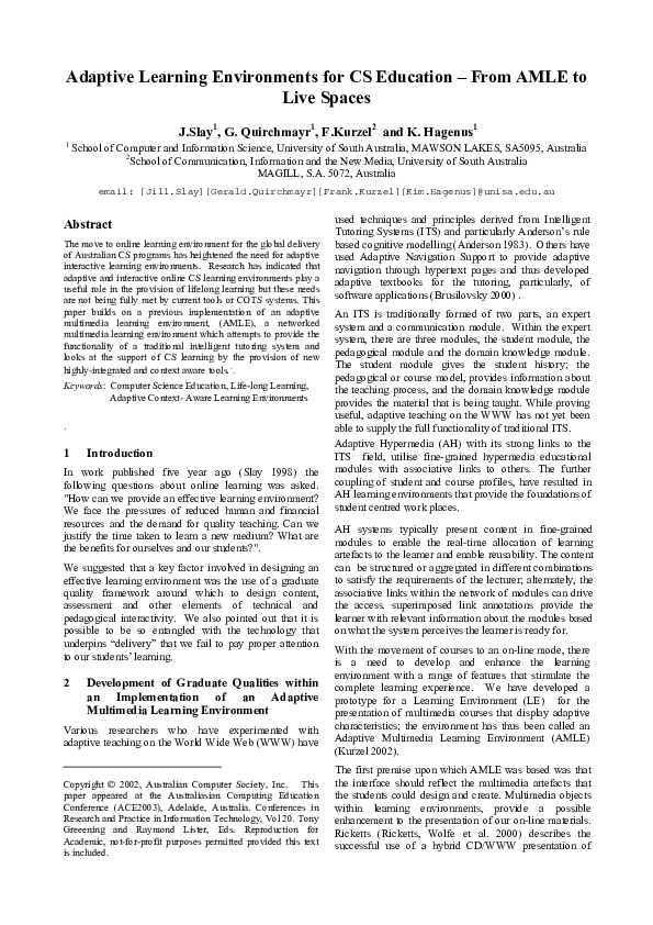 (PDF) Adaptive learning environments for CS education: from AMLE to ...