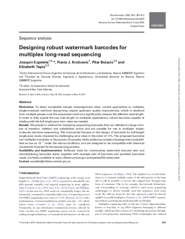 (PDF) Designing robust watermark barcodes for multiplex long-read ...