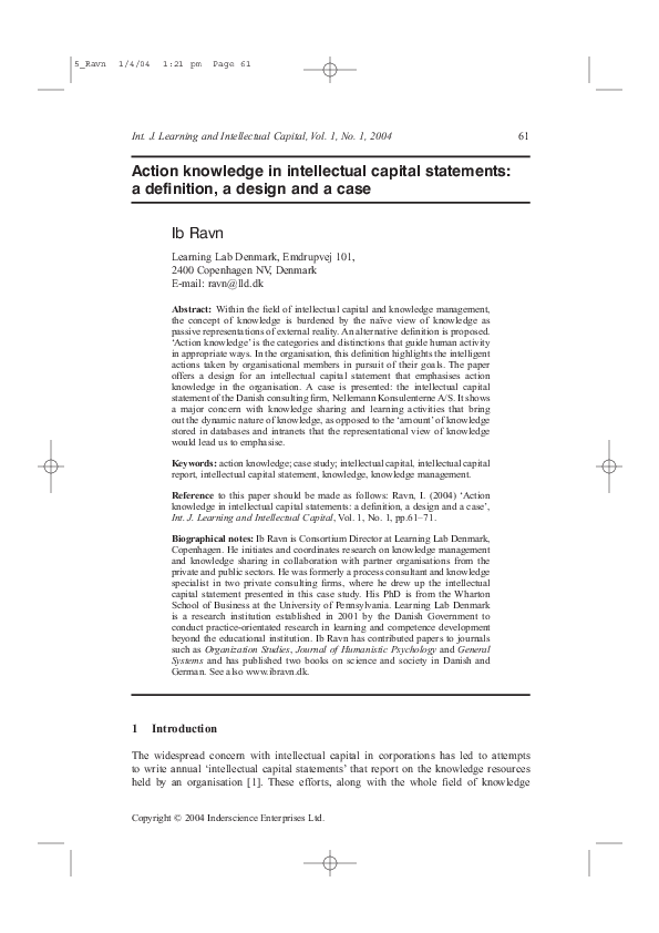 (PDF) Action knowledge in intellectual capital statements: a definition ...