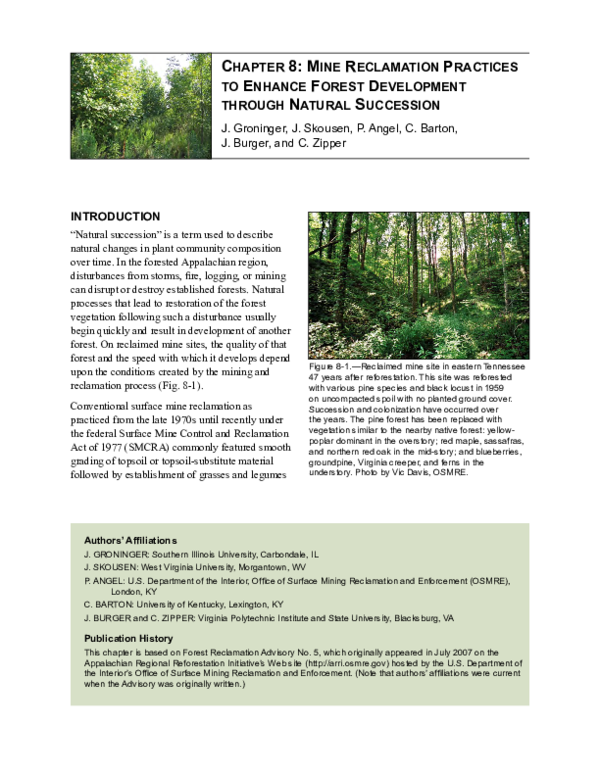 (PDF) Chapter 8: Mine reclamation practices to enhance forest ...