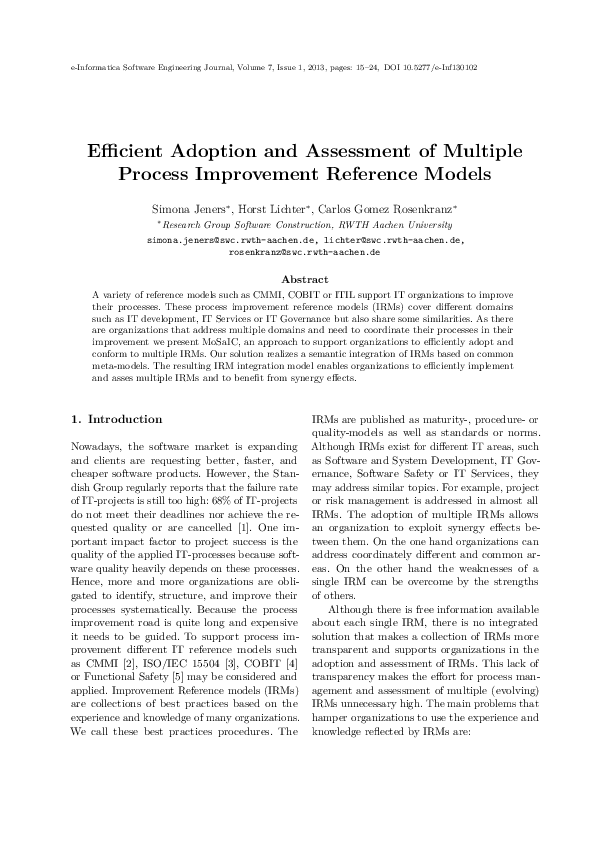 (PDF) Efficient Adoption and Assessment of Multiple Reference Models