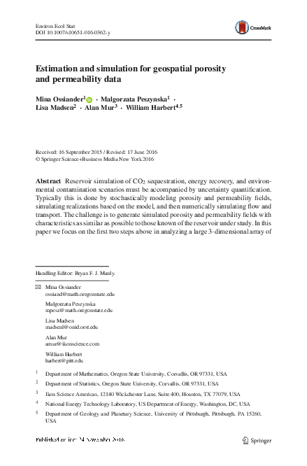 Pdf Estimation And Simulation For Geospatial Porosity And Permeability Data William Harbert