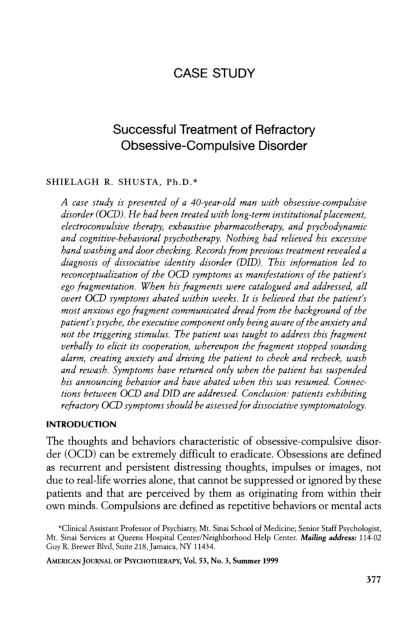 (PDF) Successful Treatment of Refractory Obsessive-Compulsive Disorder