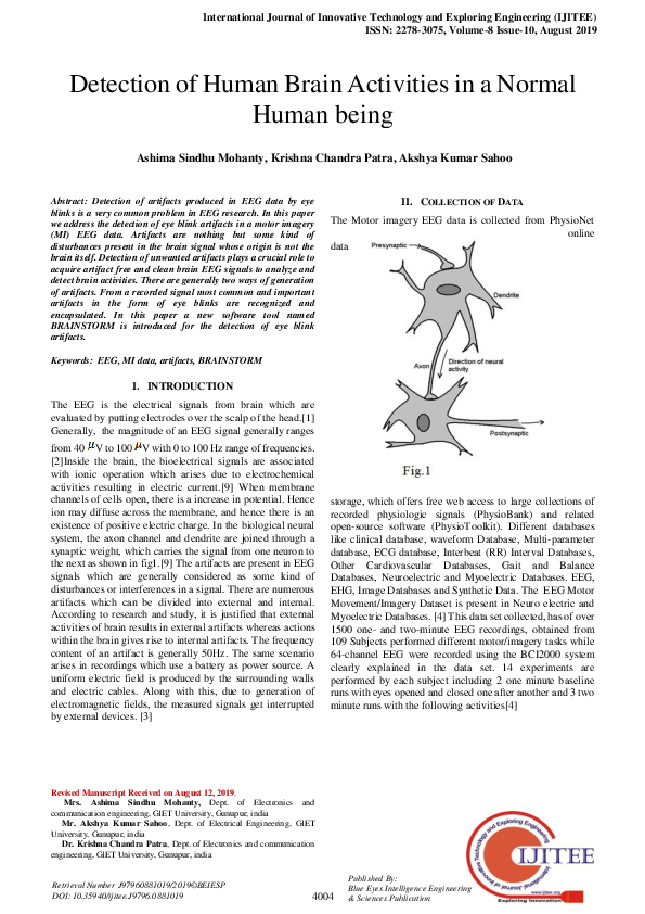 (PDF) Detection of Human Brain Activities in a Normal Human being