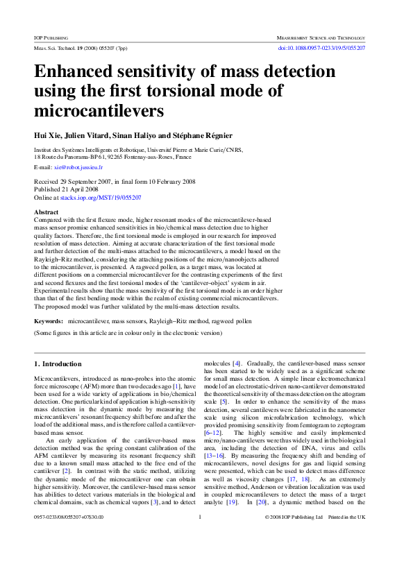 (PDF) Enhanced Sensitivity of Mass Detection Using the First Torsional ...