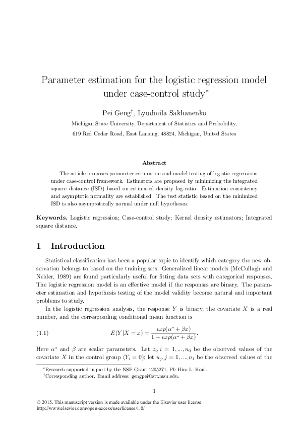 (PDF) Parameter estimation for the logistic regression model under case-control study