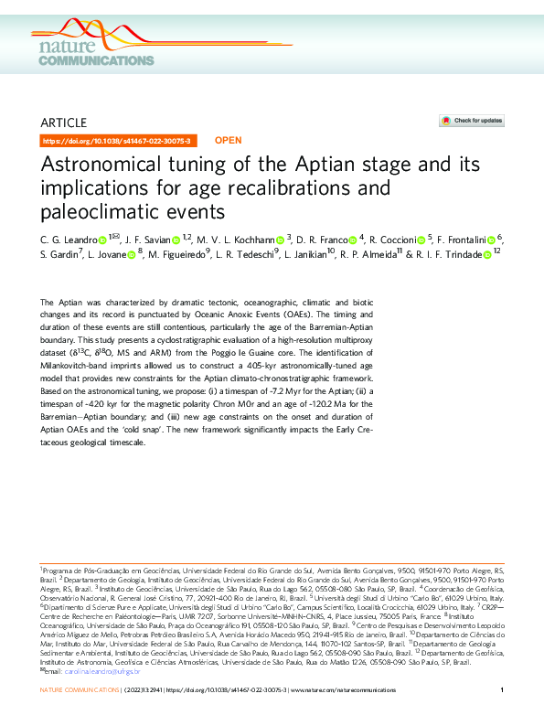 (PDF) Astronomical tuning of the Aptian stage and its implications for age recalibrations and ...
